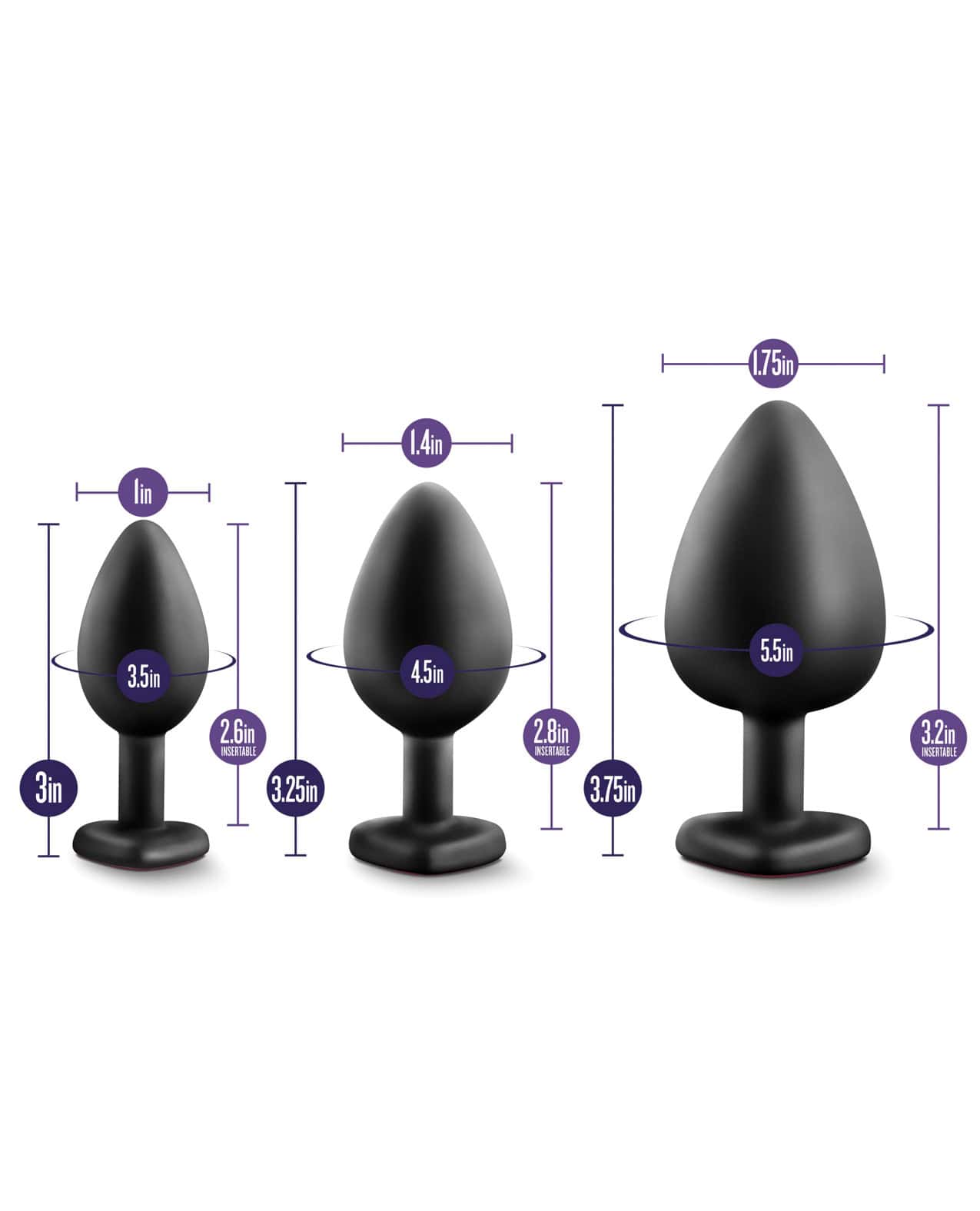 Buy Blush Luxe Bling Plugs Training Kit - Black w/Red Gems | Jack and Jill Adult